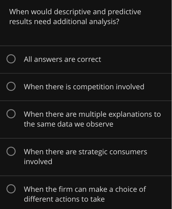 Solved What is the goal of prescriptive analytics? O | Chegg.com
