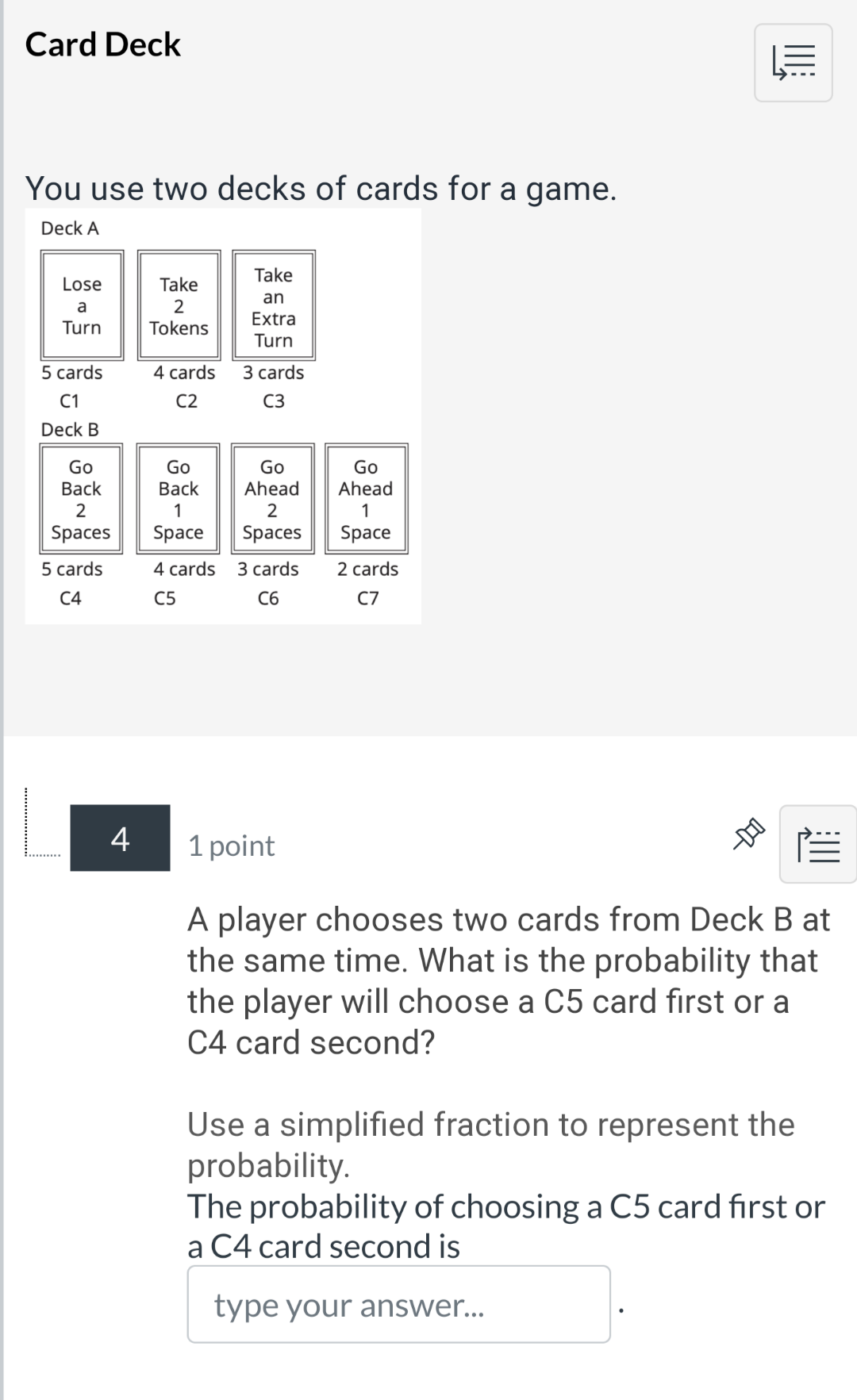 You use two decks of cards for a game. Deck A 4 1 | Chegg.com