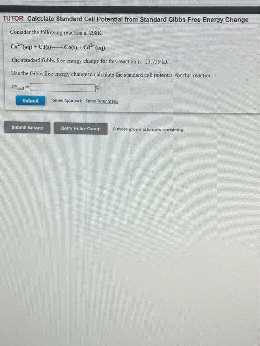 Solved TUTOR Calculate Standard Cell Potential from Standard | Chegg.com