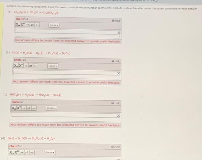 Solved Balance the following equations. (Use the lowest | Chegg.com