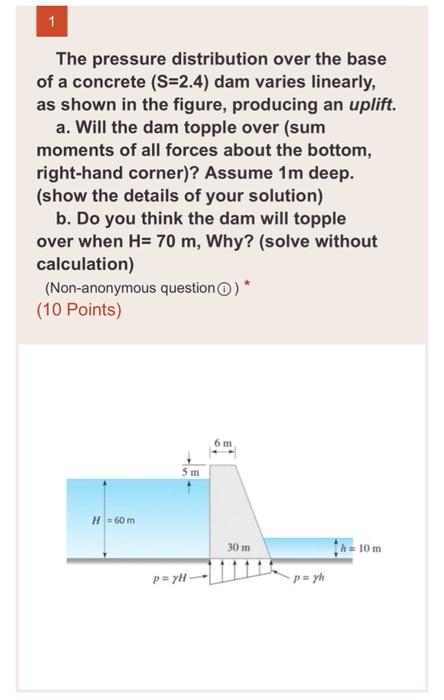 Solved 1 The pressure distribution over the base of a | Chegg.com
