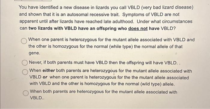 Solved You have identified a new disease in lizards you call | Chegg.com