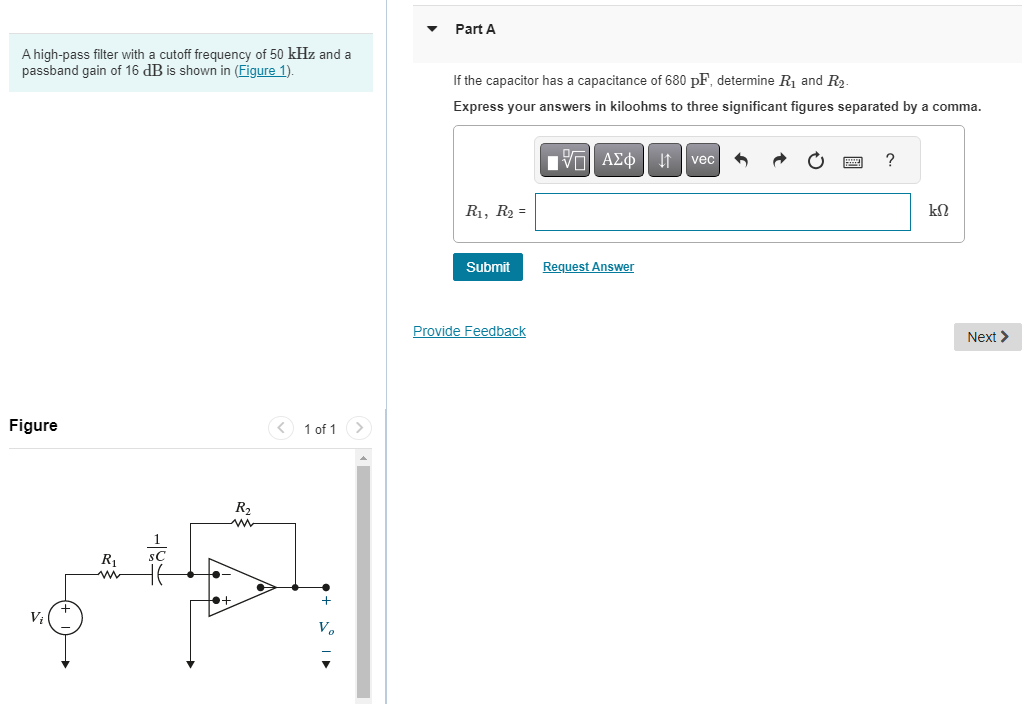 Solved A high-pass filter with a cutoff frequency of 50kHz | Chegg.com