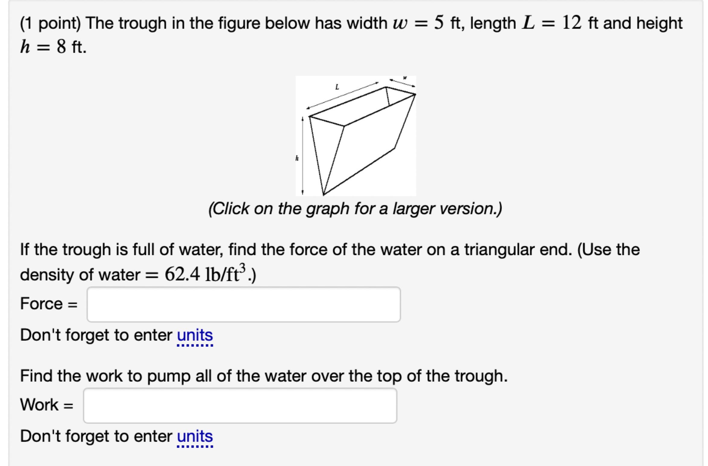 Solved ( 1 ﻿point) ﻿The trough in the figure below has width | Chegg.com