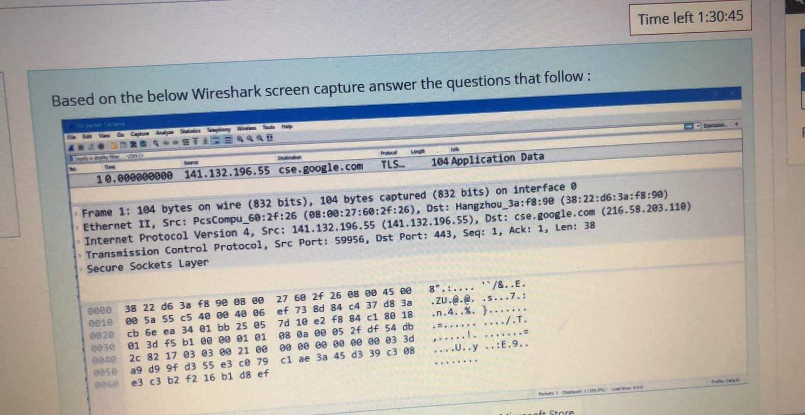 Solved Baced on the below Wireshark screen capture answer | Chegg.com