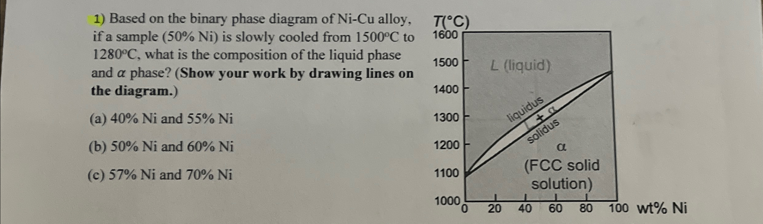 Solved Based on the binary phase diagram of Ni-Cu ﻿alloy, if | Chegg.com