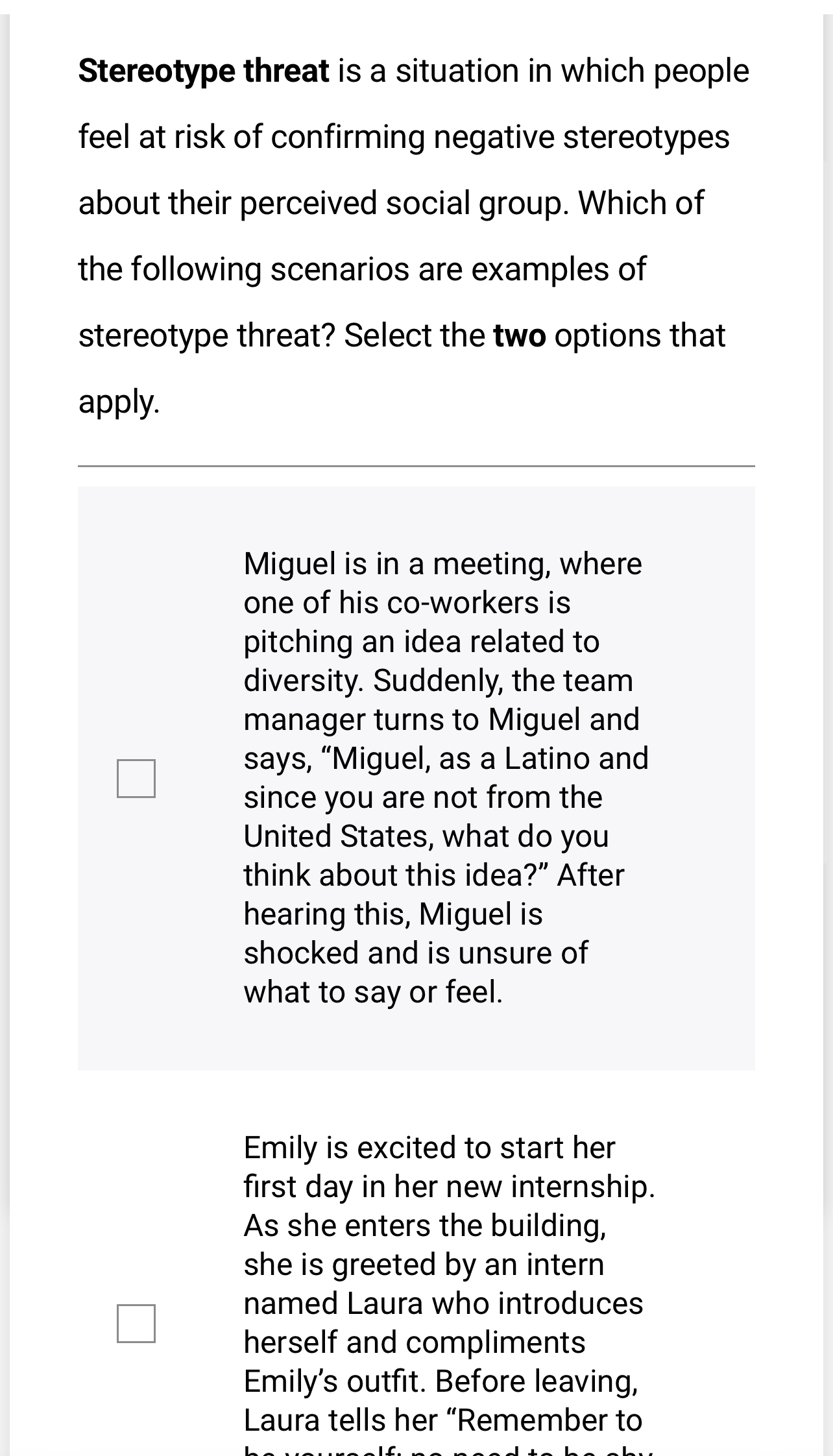 Solved Stereotype threat is a situation in which people feel | Chegg.com