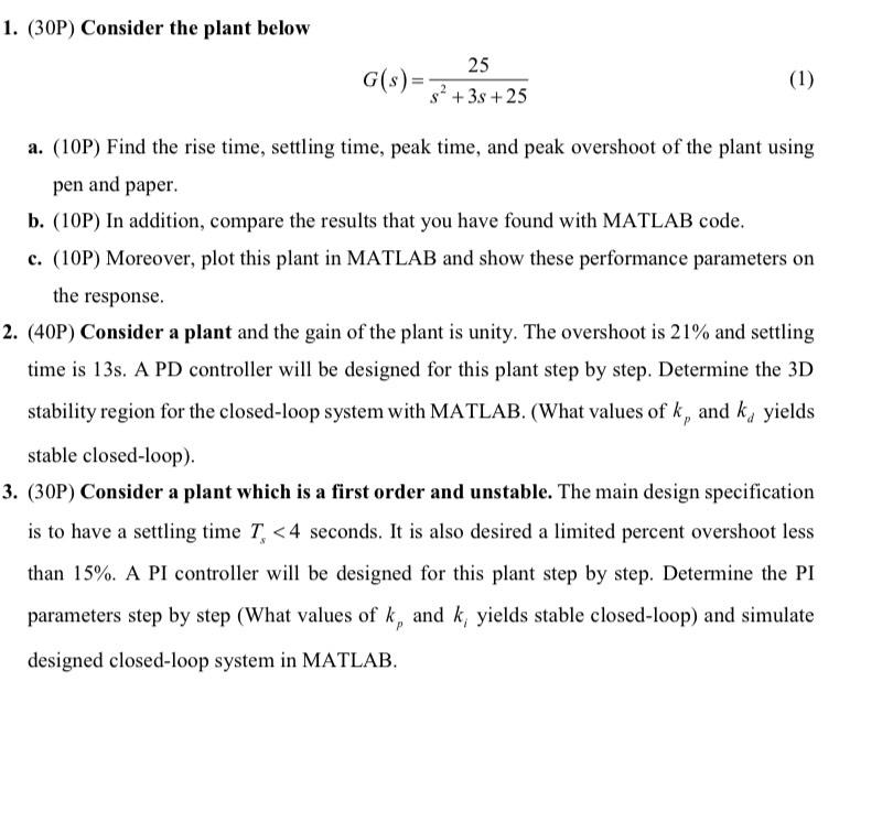 Solved (30P) ﻿Consider the plant | Chegg.com