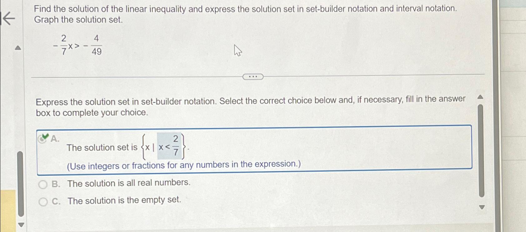 Solved Find the solution of the linear inequality and | Chegg.com