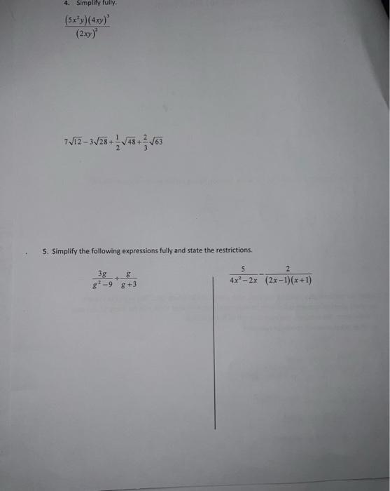 Solved (2xy)2(5x2y)(4xy)3 712−328+2148+3263 5. Simplify the | Chegg.com