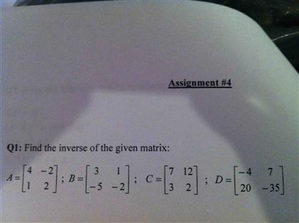 Solved Find the inverse of the given matrix: | Chegg.com