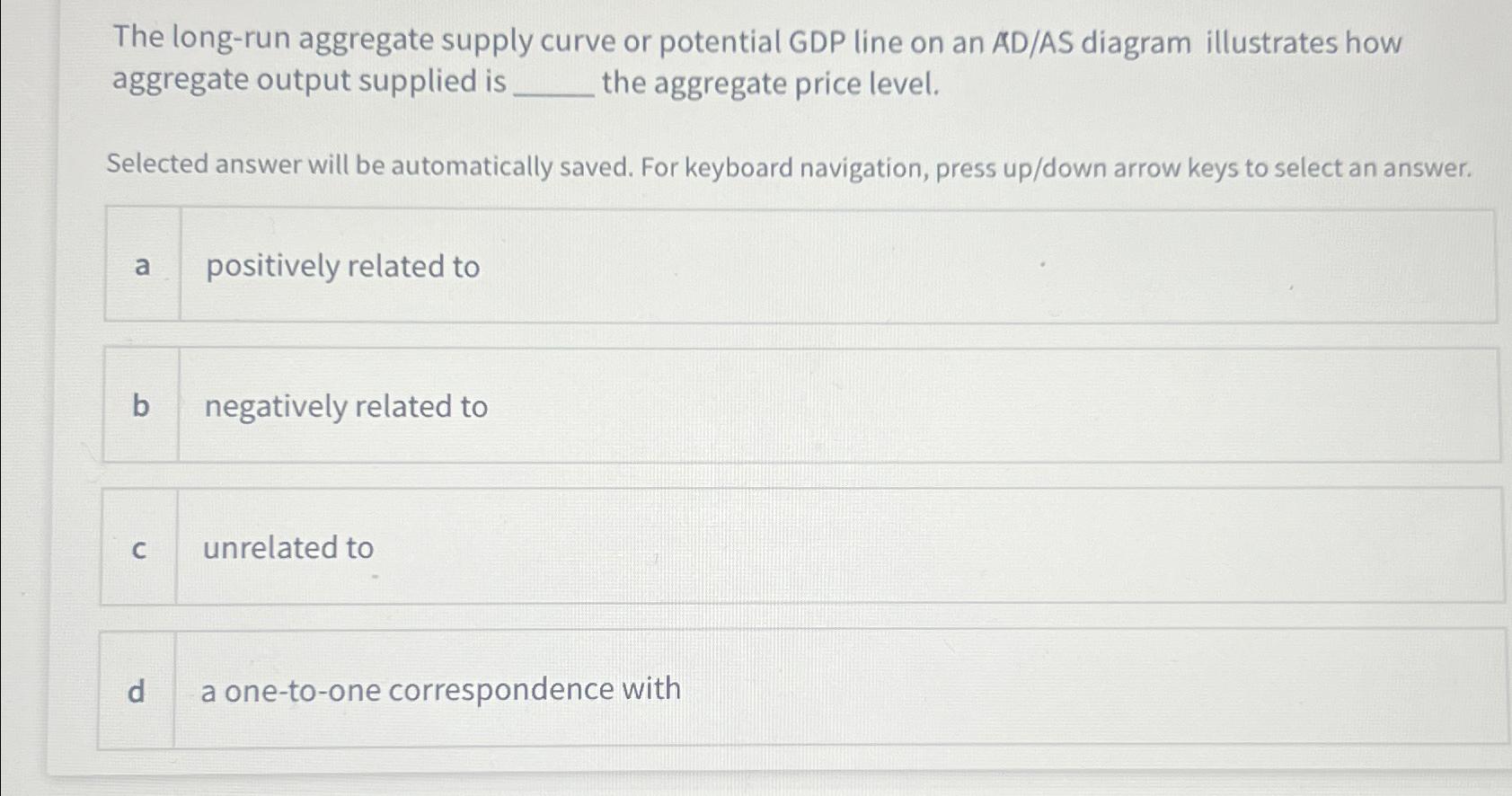 Solved The long-run aggregate supply curve or potential GDP | Chegg.com