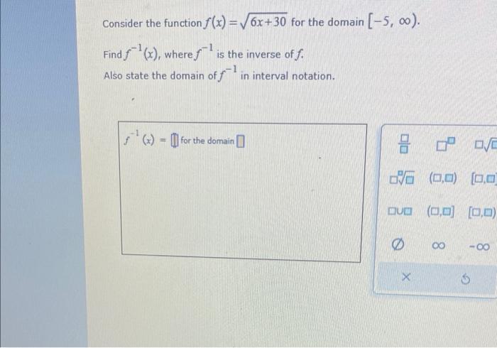 Solved Consider the function f(x)=6x+30 for the domain | Chegg.com