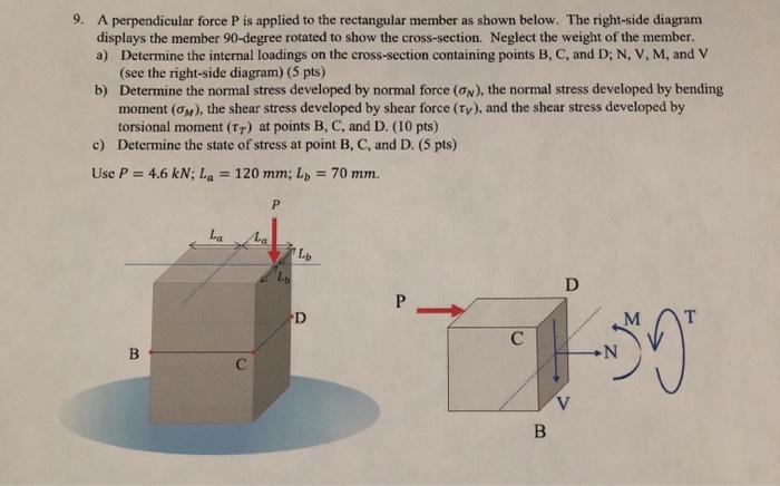 Solved 9. A perpendicular force P is applied to the | Chegg.com