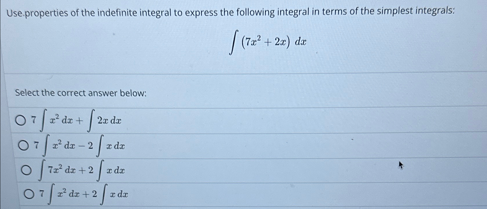 Solved Use.properties of the indefinite integral to express | Chegg.com