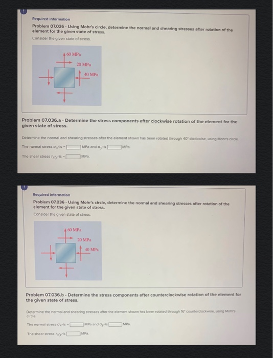Solved Required information Problem 07.036. Using Mohr's | Chegg.com