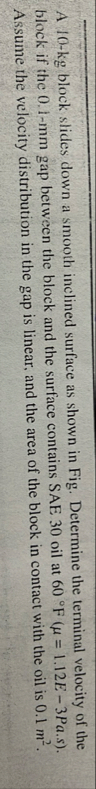 A 10-kg ﻿block slides down a smooth inclined surface | Chegg.com