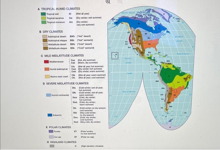 Carefully examine the modified Koppen map of climatic | Chegg.com