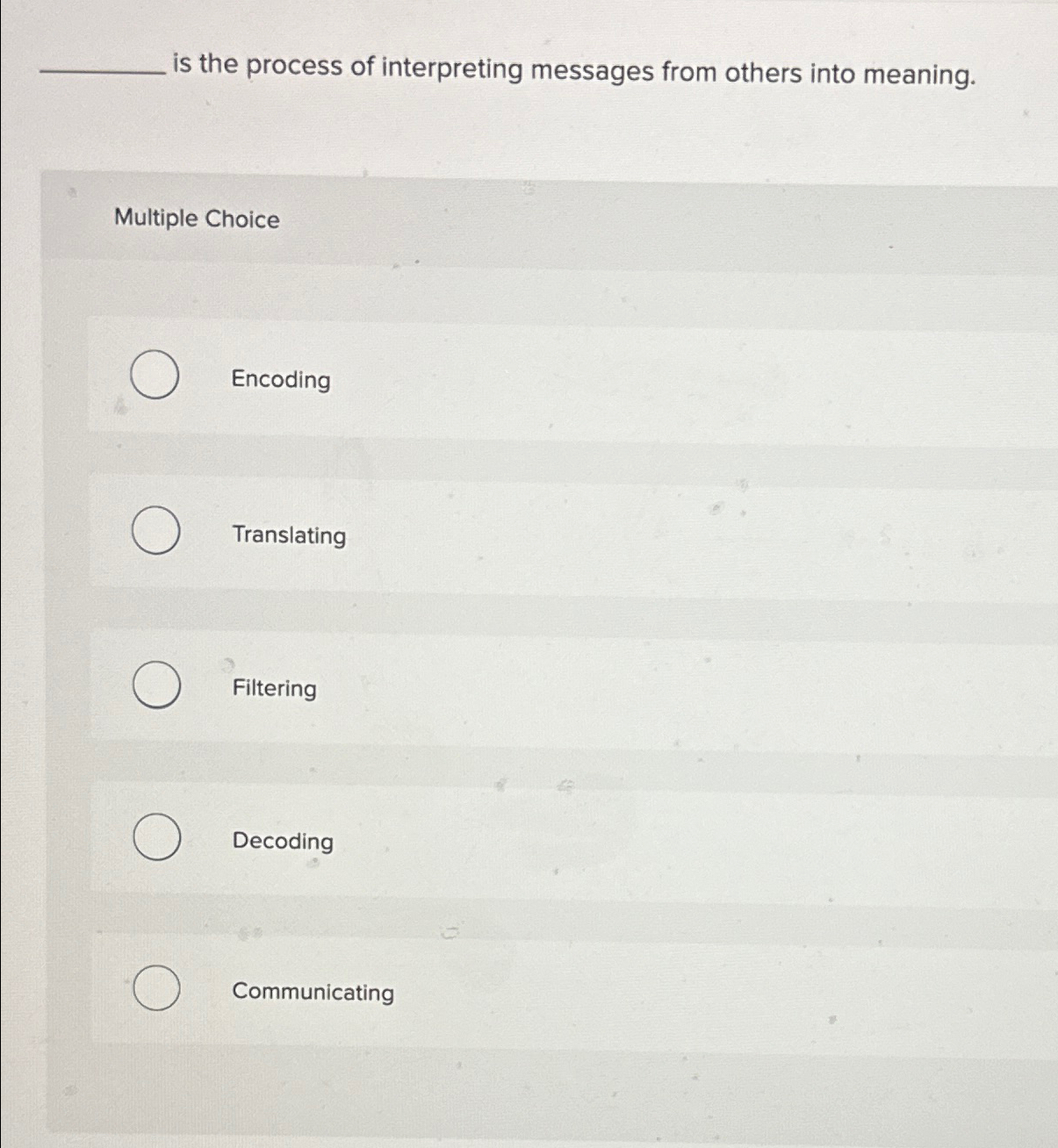 Solved is the process of interpreting messages from others | Chegg.com
