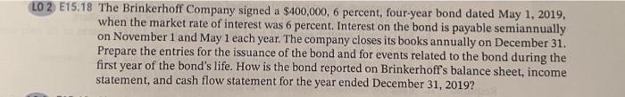 Solved E15.18 The Brinkerhoff Company signed a $400,000,6 | Chegg.com