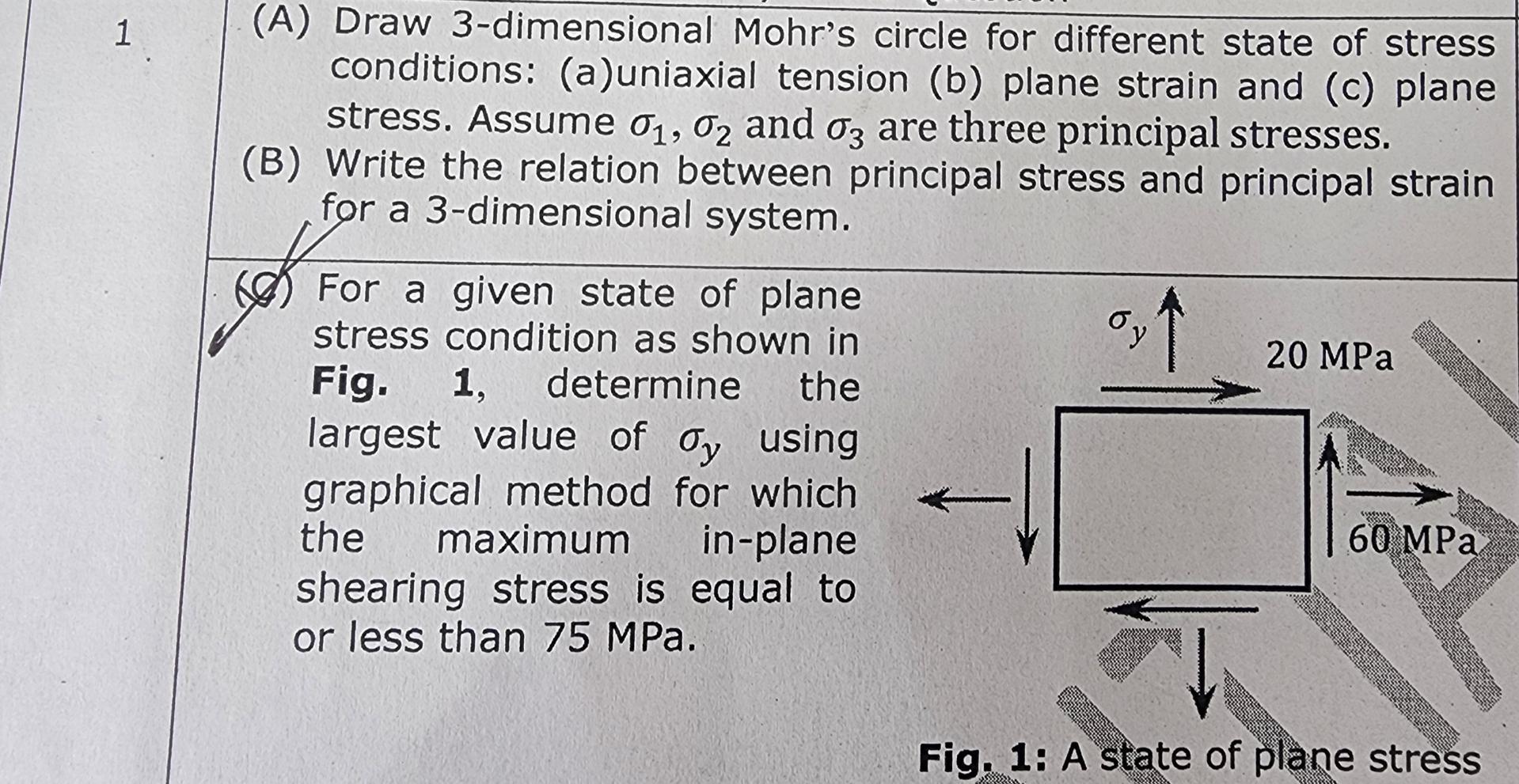 Solved 1(A) ﻿Draw 3-dimensional Mohr's circle for different | Chegg.com