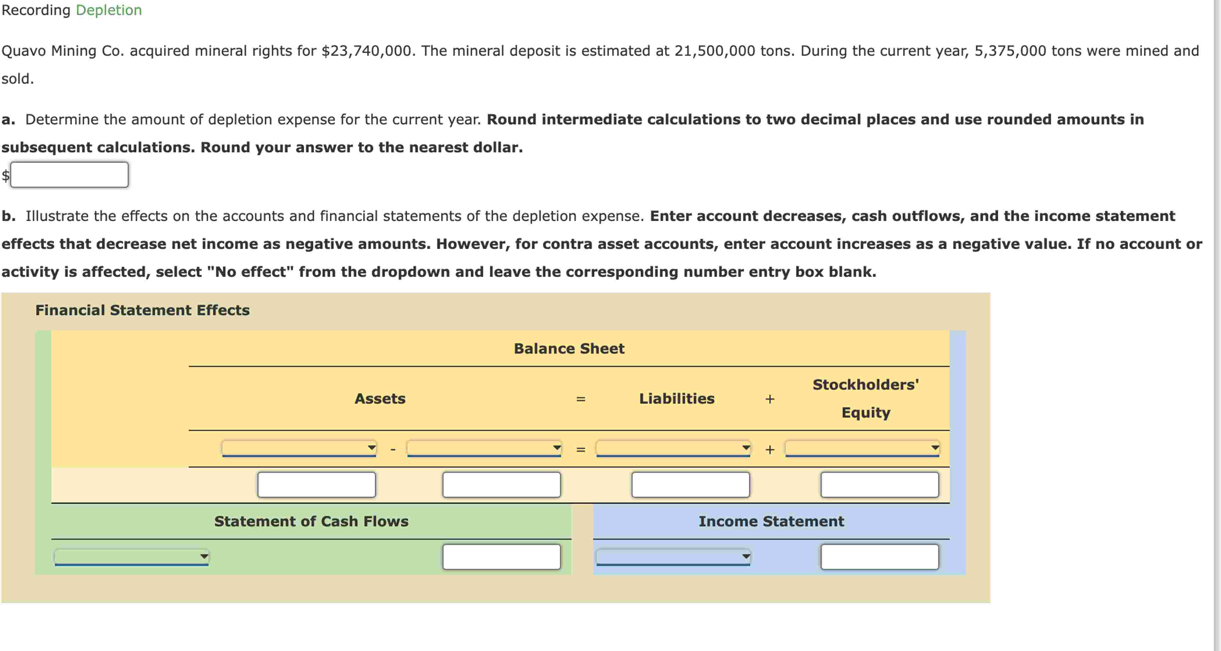 Solved Recording DepletionQuavo Mining Co. ﻿acquired mineral | Chegg.com