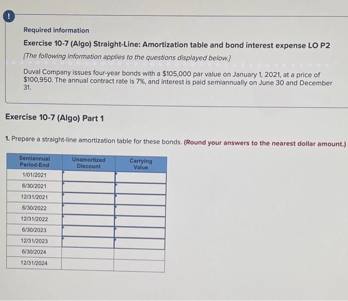 Solved Required information Exercise 10-7 (Algo) | Chegg.com