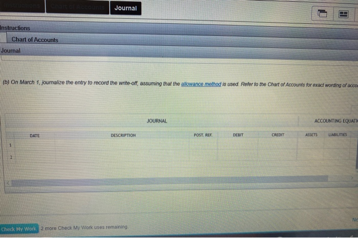Solved Entries to write off accounts receivable Chart of | Chegg.com