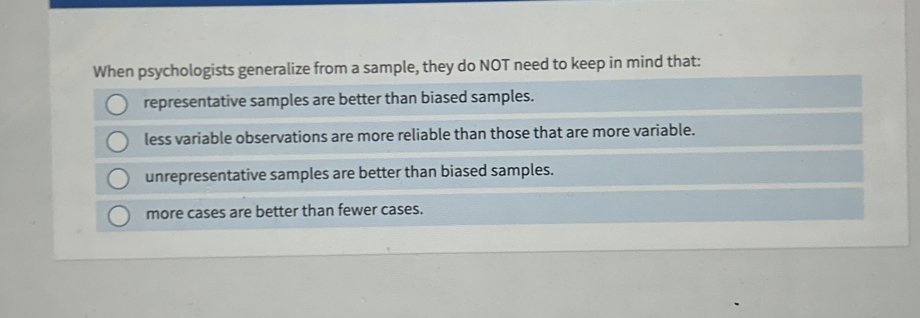 Solved When psychologists generalize from a sample, they do | Chegg.com
