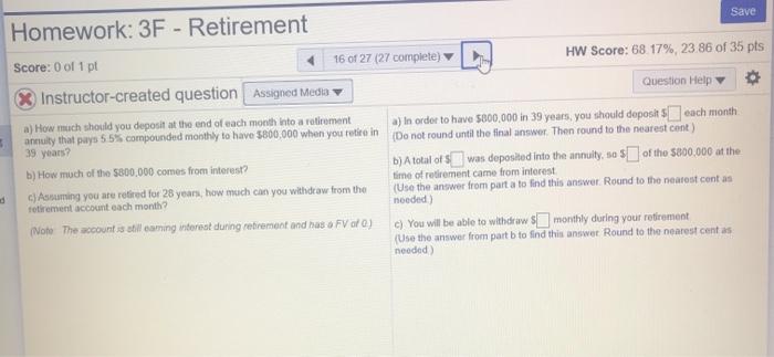 Solved Homework: 3F - Retirement Save Score: 0 of 1 pt 16 of | Chegg.com