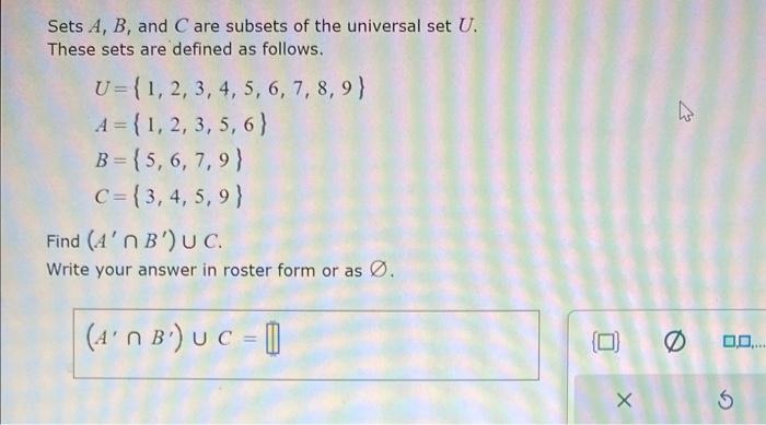 Solved Sets A,B, and C are subsets of the universal set U. | Chegg.com