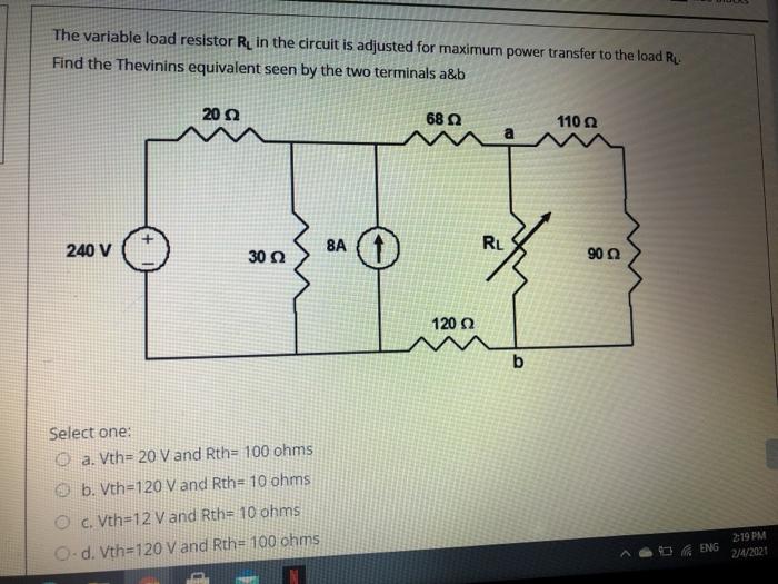 Solved The variable load resistor R in the circuit is | Chegg.com