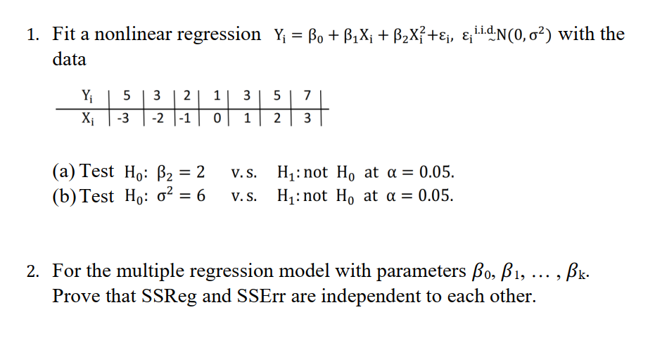 Solved 1. Fit a nonlinear regression | Chegg.com