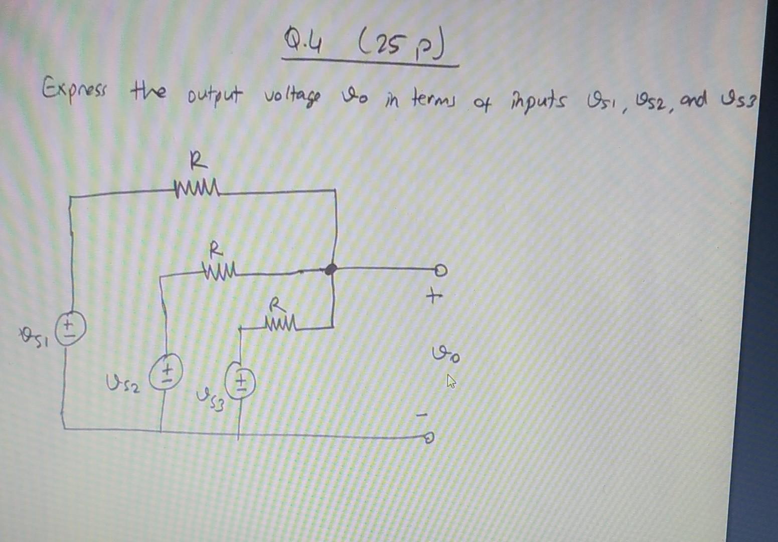 Solved Express the output voltage v0 in terms of inputs | Chegg.com