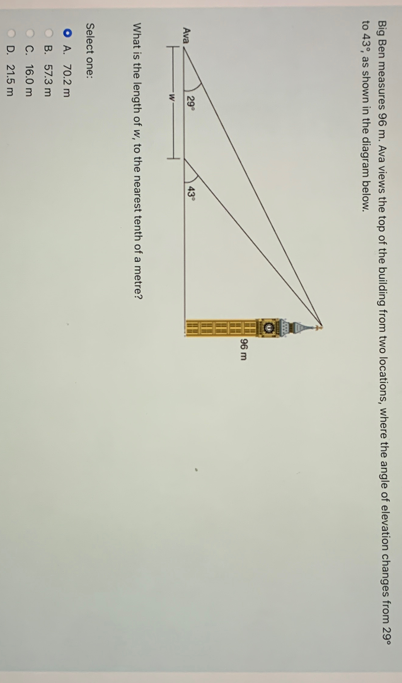 Solved Big Ben measures 96m. ﻿Ava views the top of the | Chegg.com