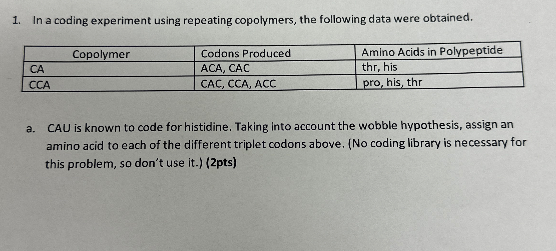 Solved In a coding experiment using repeating copolymers, | Chegg.com