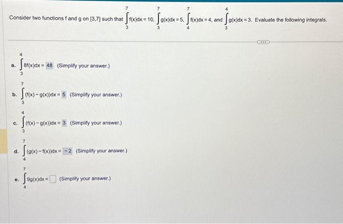 Solved Consider two functions f and g on [3,7] such that | Chegg.com