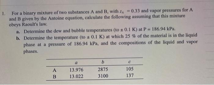 Solved 1. For a binary mixture of two substances A and B, | Chegg.com