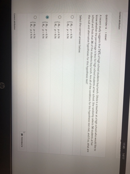 Solved 17:49 14/17 Content attribution QUESTION 14.1 POINT A | Chegg.com