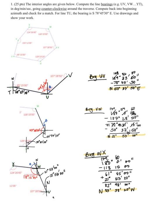 Solved 1. ( 25pts) The interior angles are given below. | Chegg.com