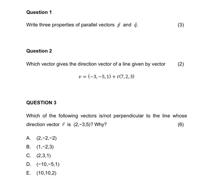 Solved Write three properties of parallel vectors p and q. | Chegg.com