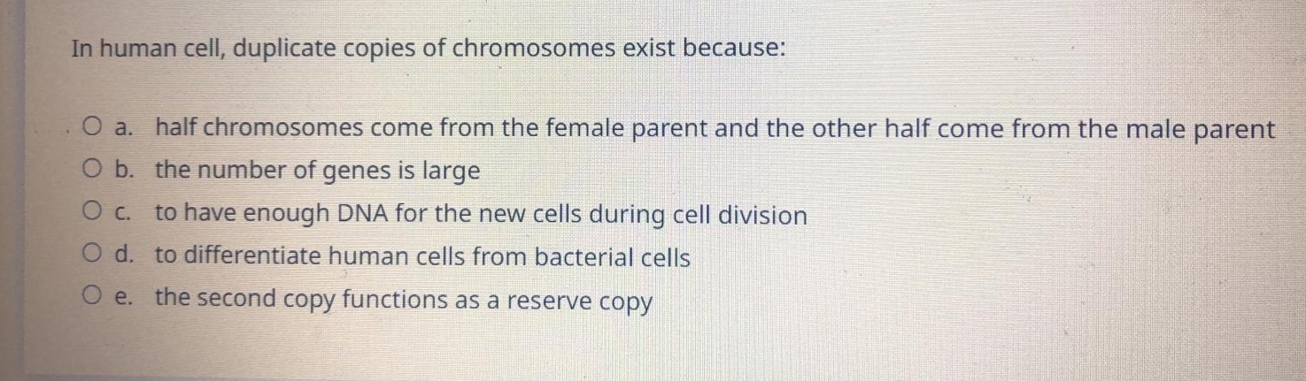 Solved In human cell, duplicate copies of chromosomes exist | Chegg.com