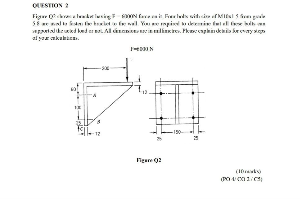 Solved help QUESTION 2Figure Q2 ﻿shows a bracket having F | Chegg.com