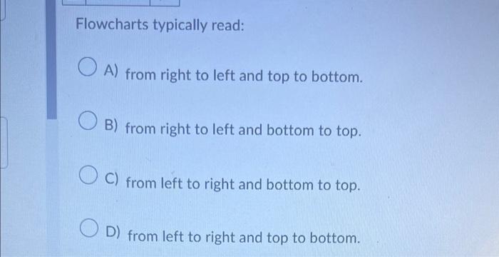 Solved Flowcharts typically read: A) from right to left and | Chegg.com