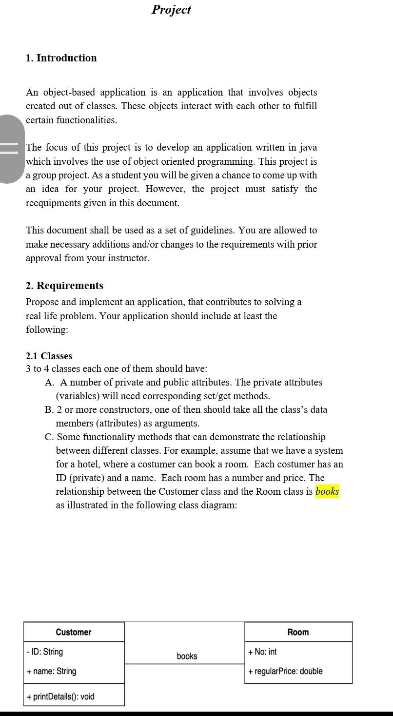 Solved Project 1. Introduction An object-based application | Chegg.com