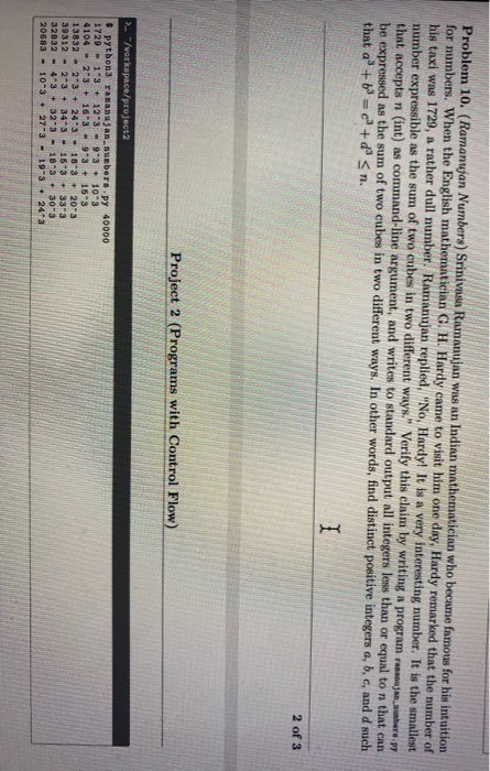 Solved Problem 10. (Ramanujan Numbers) Srinivasa Ramanujan | Chegg.com