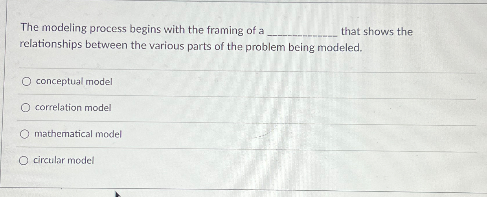 Solved The modeling process begins with the framing of a | Chegg.com