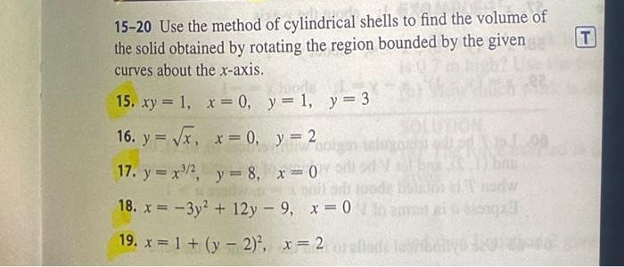 Solved 15-20 Use the method of cylindrical shells to find | Chegg.com