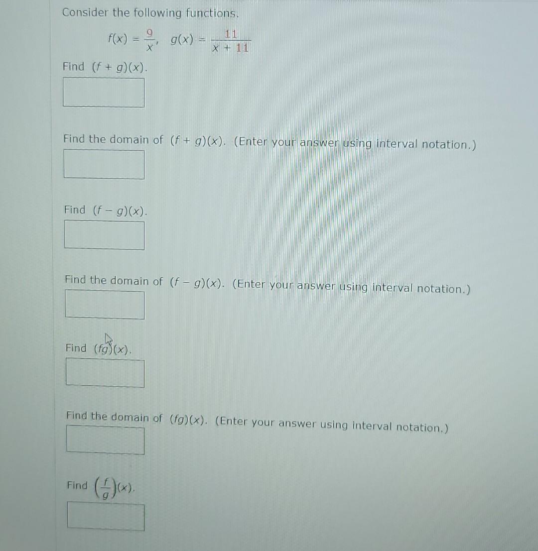 Solved Consider the following functions. f(x)=x9,g(x)=x+1111 | Chegg.com