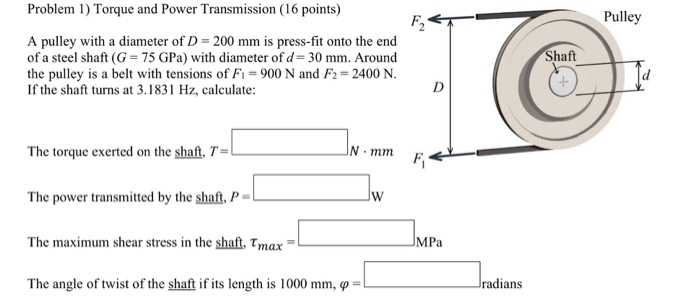 Solved F2 Pulley Problem 1) Torque and Power Transmission | Chegg.com